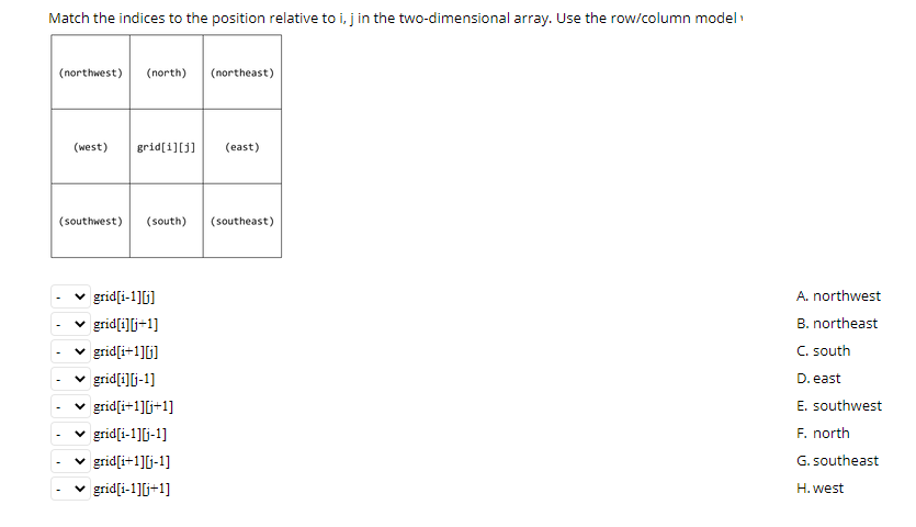 Solved Match the indices to the position relative to i j in | Chegg.com