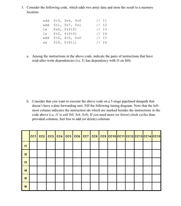 Solved 3. Consider the following code, which adds two array | Chegg.com