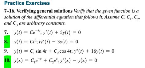 Solved Practice Exercises 7-16. Verifying general solutions | Chegg.com