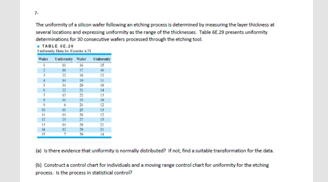 Solved The uniformity of a silicon wafer following an | Chegg.com
