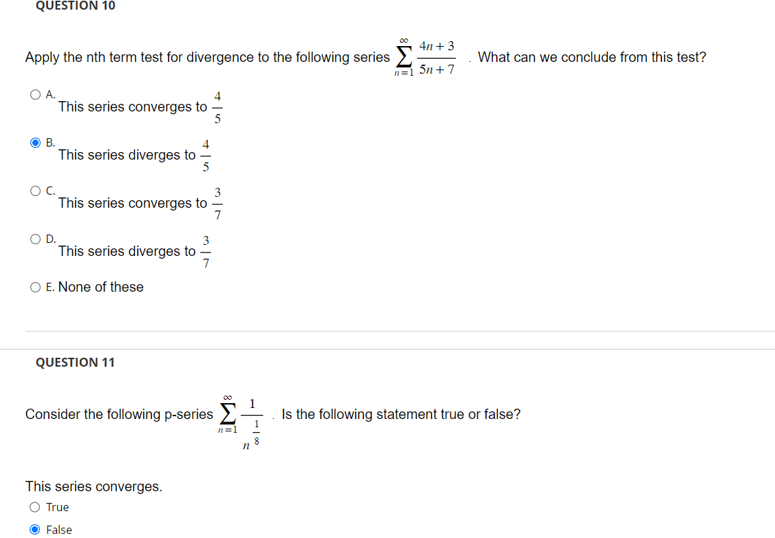 Solved Apply the nth term test for divergence to the | Chegg.com