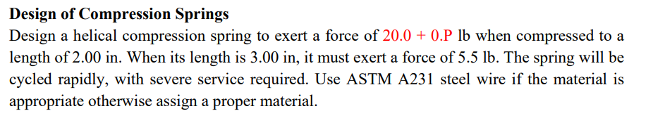 Solved Design of Compression Springs Design a helical | Chegg.com