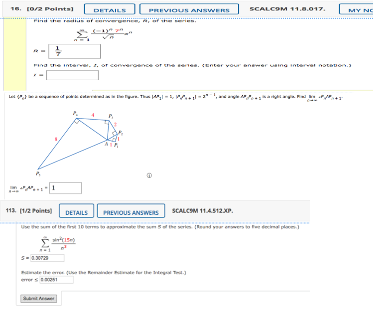 Solved ∑n=1∞n(−1)n>nxn R= r= (1) 4PAAPn+1= [1/2 Points] | Chegg.com