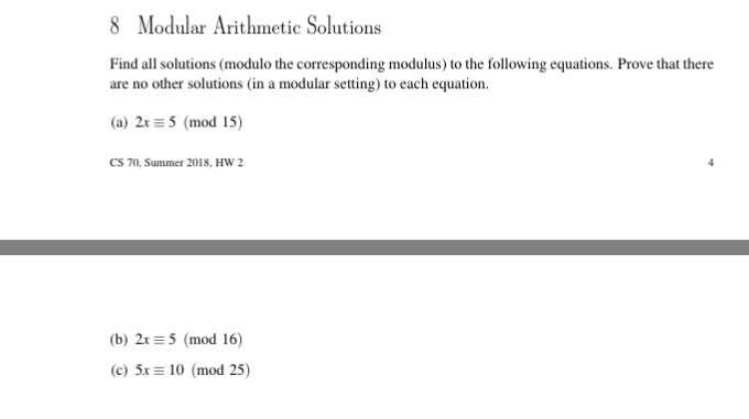 Solved 8 Modular Arithmetic Solutions Find all solutions | Chegg.com