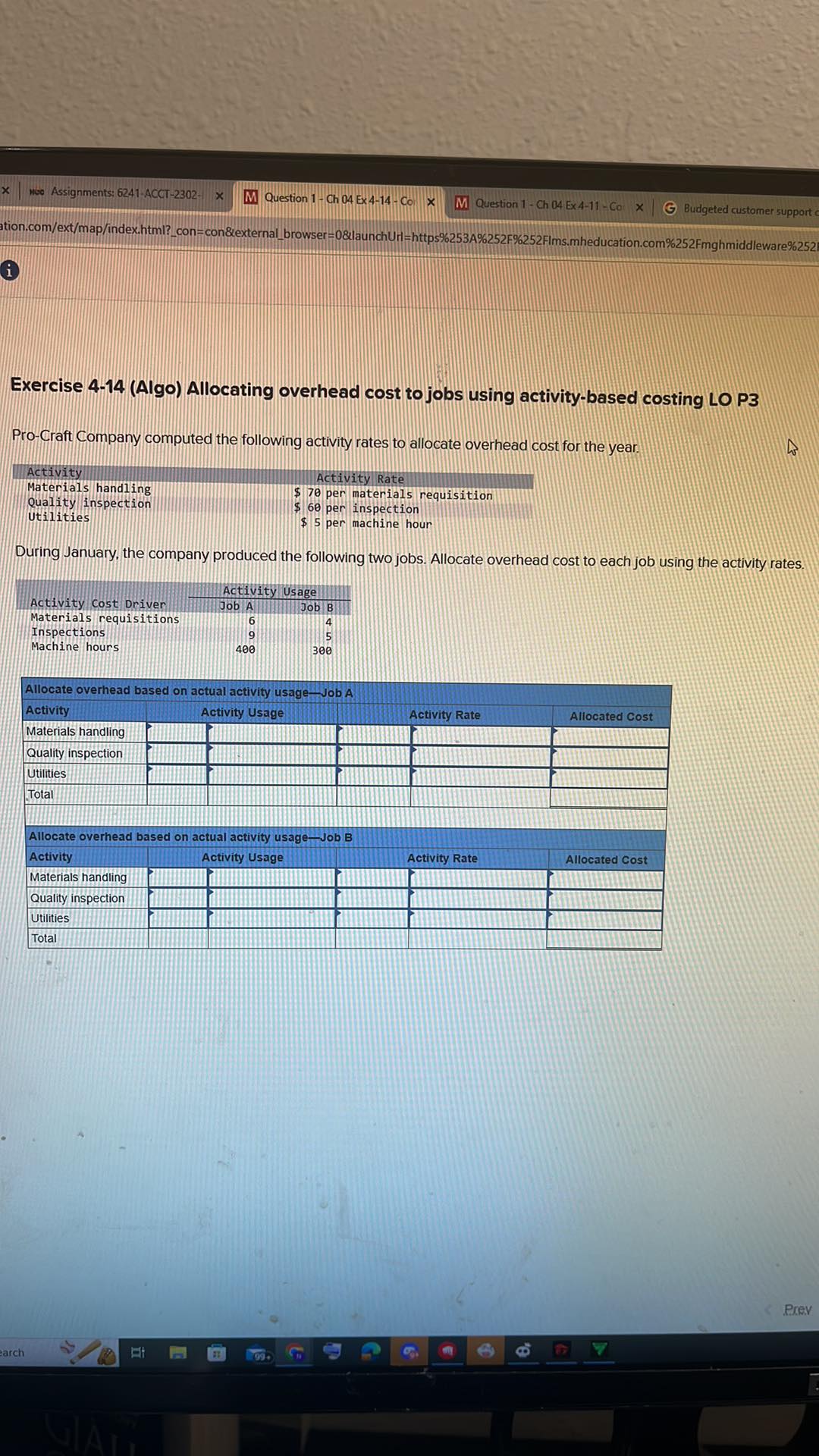 Solved Exercise 4-14 (Algo) Allocating overhead cost to jobs | Chegg.com