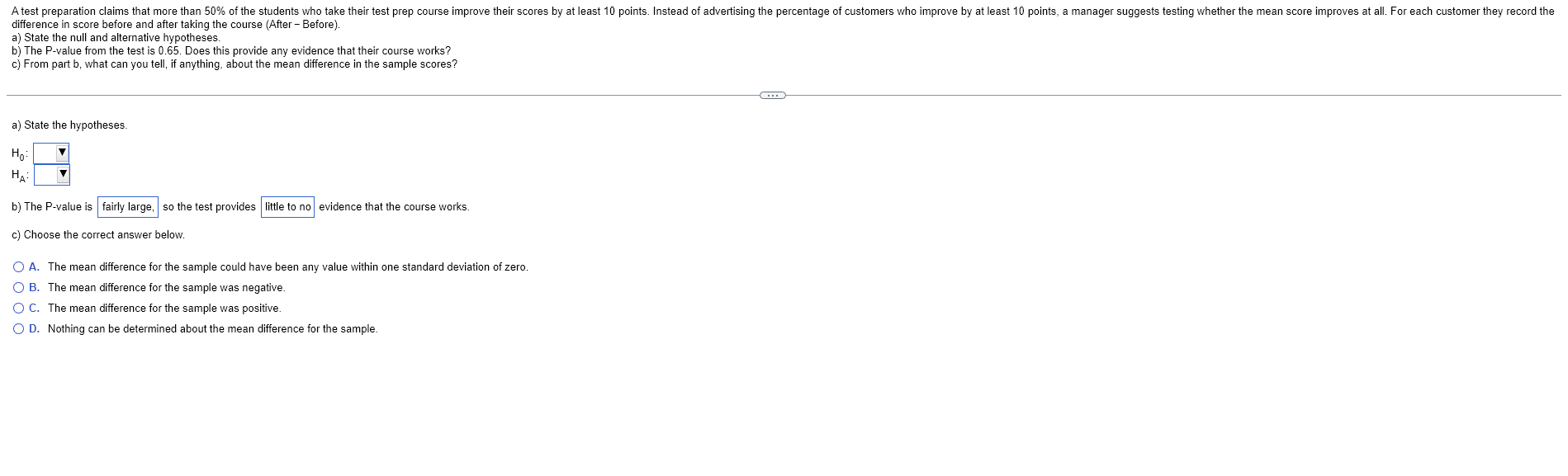 Solved A test preparation claims that more than 50% of the | Chegg.com