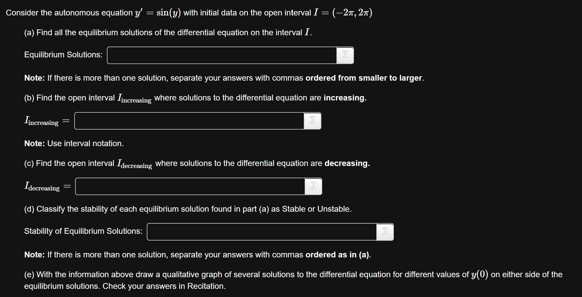 Solved Consider the autonomous equation y' = sin(y) with | Chegg.com