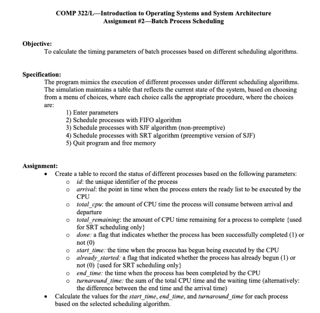 Solved COMP 322/L-Introduction to Operating Systems and | Chegg.com