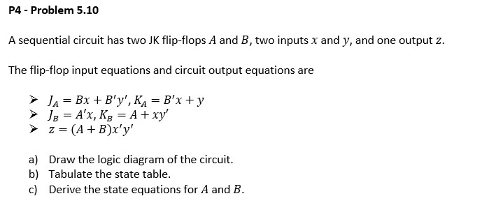 Solved A sequential circuit has two JK flip-flops A and B, | Chegg.com