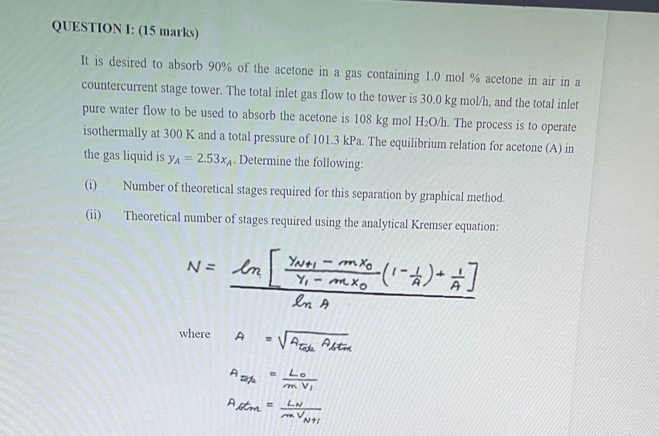 Solved QUESTION I: (15 marks) It is desired to absorb 90% of | Chegg.com