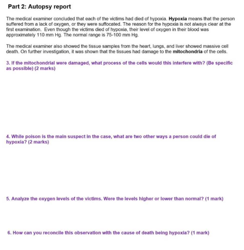 Solved Part 2: Autopsy report The medical examiner concluded | Chegg.com