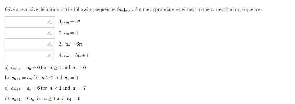 Solved List the first four terms of each sequence. an=2n+4 | Chegg.com