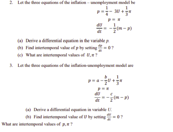 Solved 30 + 3 II 2. Let the three equations of the inflation | Chegg.com