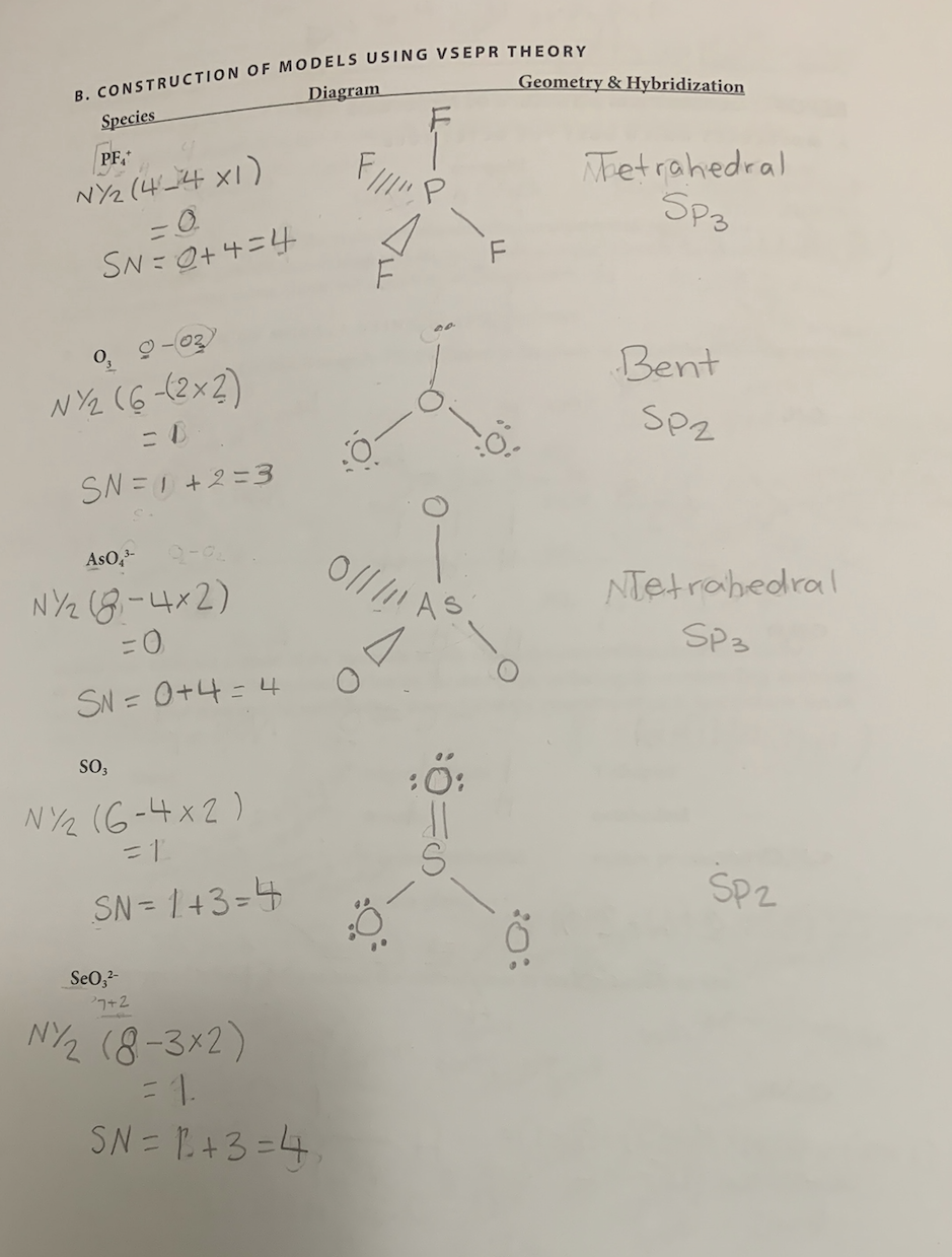 Solved B. CONSTRUCTION OF MODELS USING VSEPR THEORY Geometry | Chegg.com