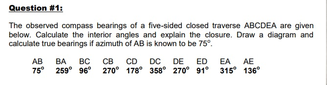 Solved Question #1: The observed compass bearings of a | Chegg.com