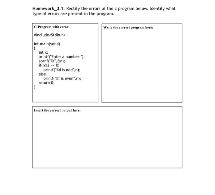 Solved Homework 3.1: Rectify the errors of the c program | Chegg.com
