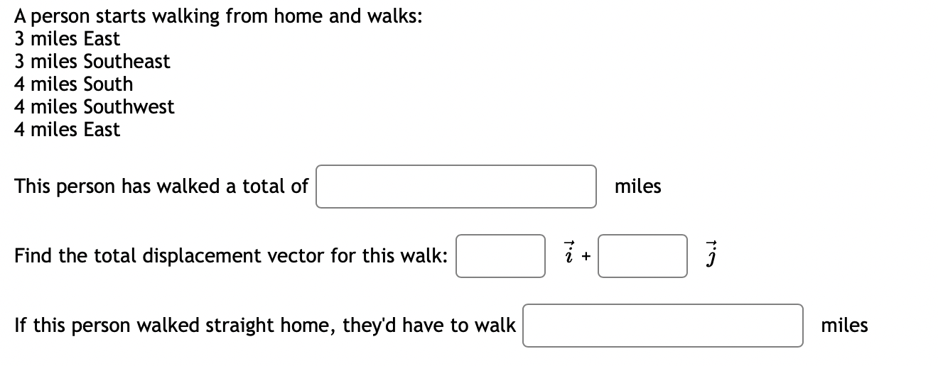 Solved A person starts walking from home and walks: 3 miles | Chegg.com