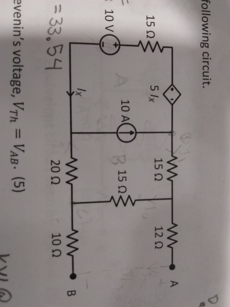 Solved a) Find Thevenin's voltage, Vth = Vab, using the test | Chegg.com