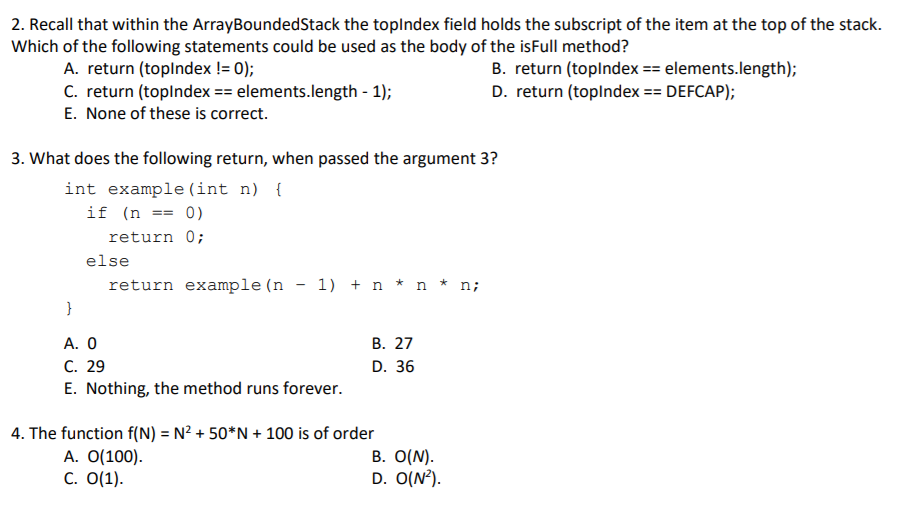 Solved 2 Recall That Within The Arrayboundedstack The 