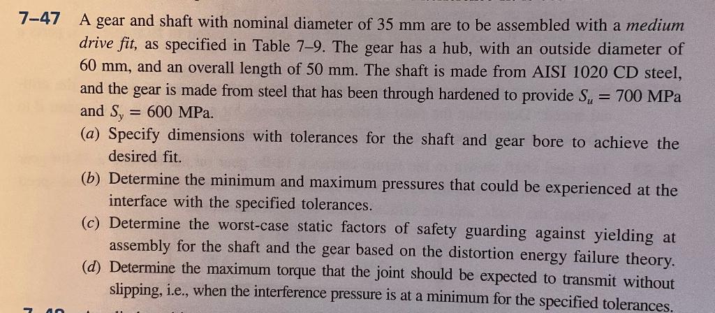 Solved -47 A gear and shaft with nominal diameter of 35 mm | Chegg.com