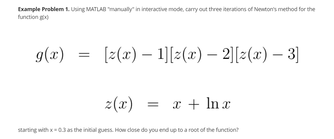 Example Problem 1. Using MATLAB "manually" in | Chegg.com