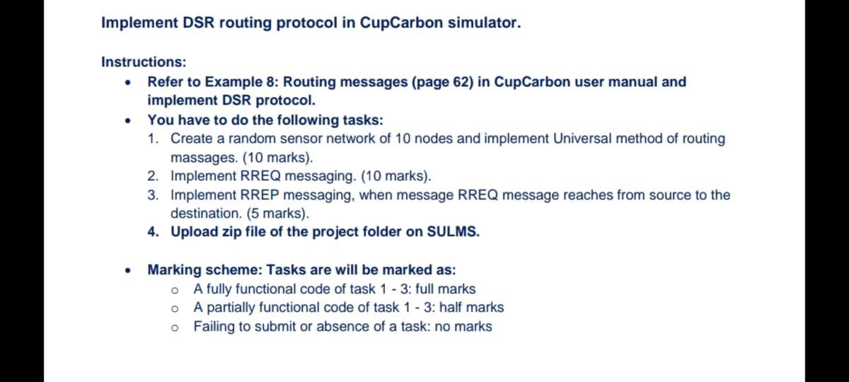 Implement DSR routing protocol in CupCarbon | Chegg.com