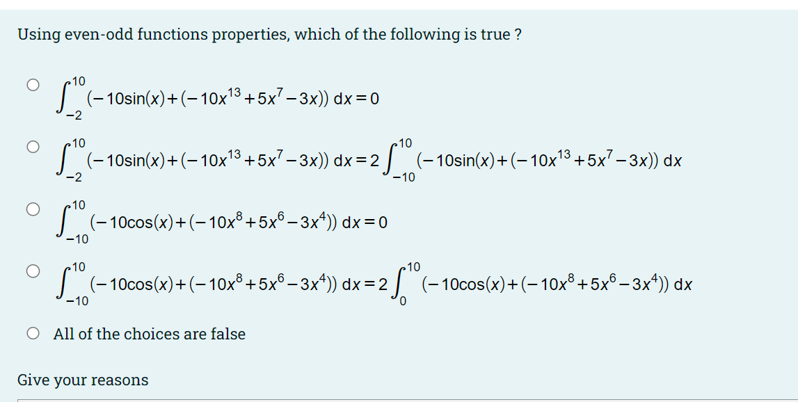 Solved Using even-odd functions properties, which of the | Chegg.com