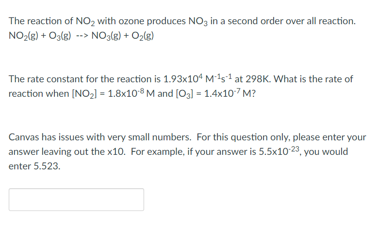 Solved The reaction of NO2 ﻿with ozone produces NO3 ﻿in a | Chegg.com