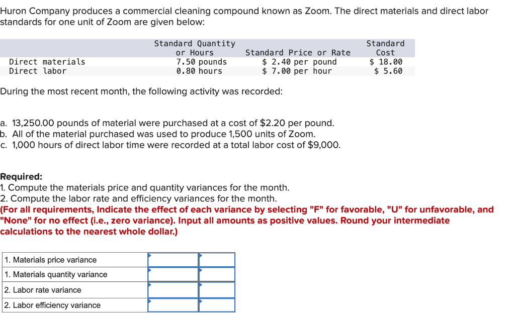 Solved Huron Company produces a commercial cleaning compound | Chegg.com
