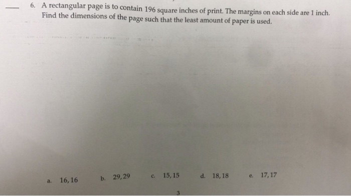Solved A rectangular page is to contain 196 square inches of | Chegg.com