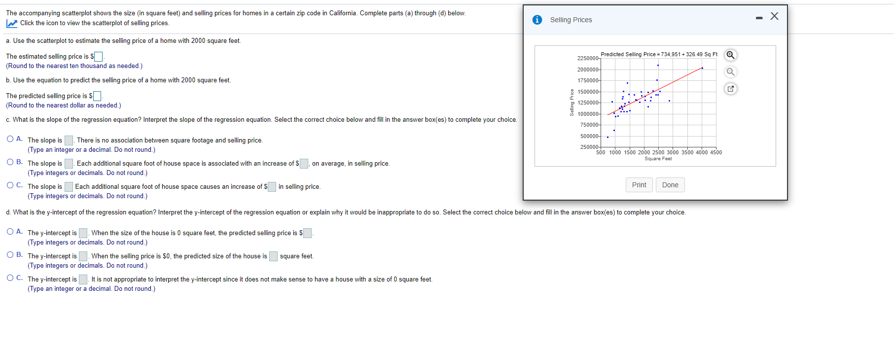 Solved The accompanying scatterplot shows the size in square | Chegg.com