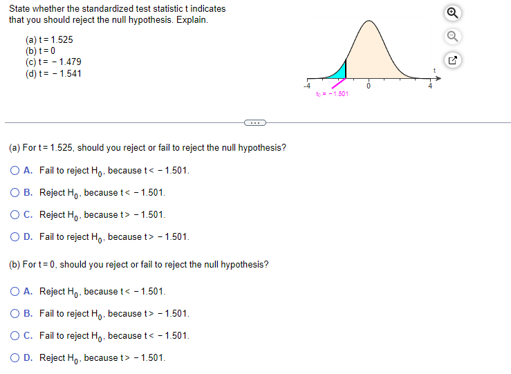 Solved State whether the standardized test statistic t | Chegg.com
