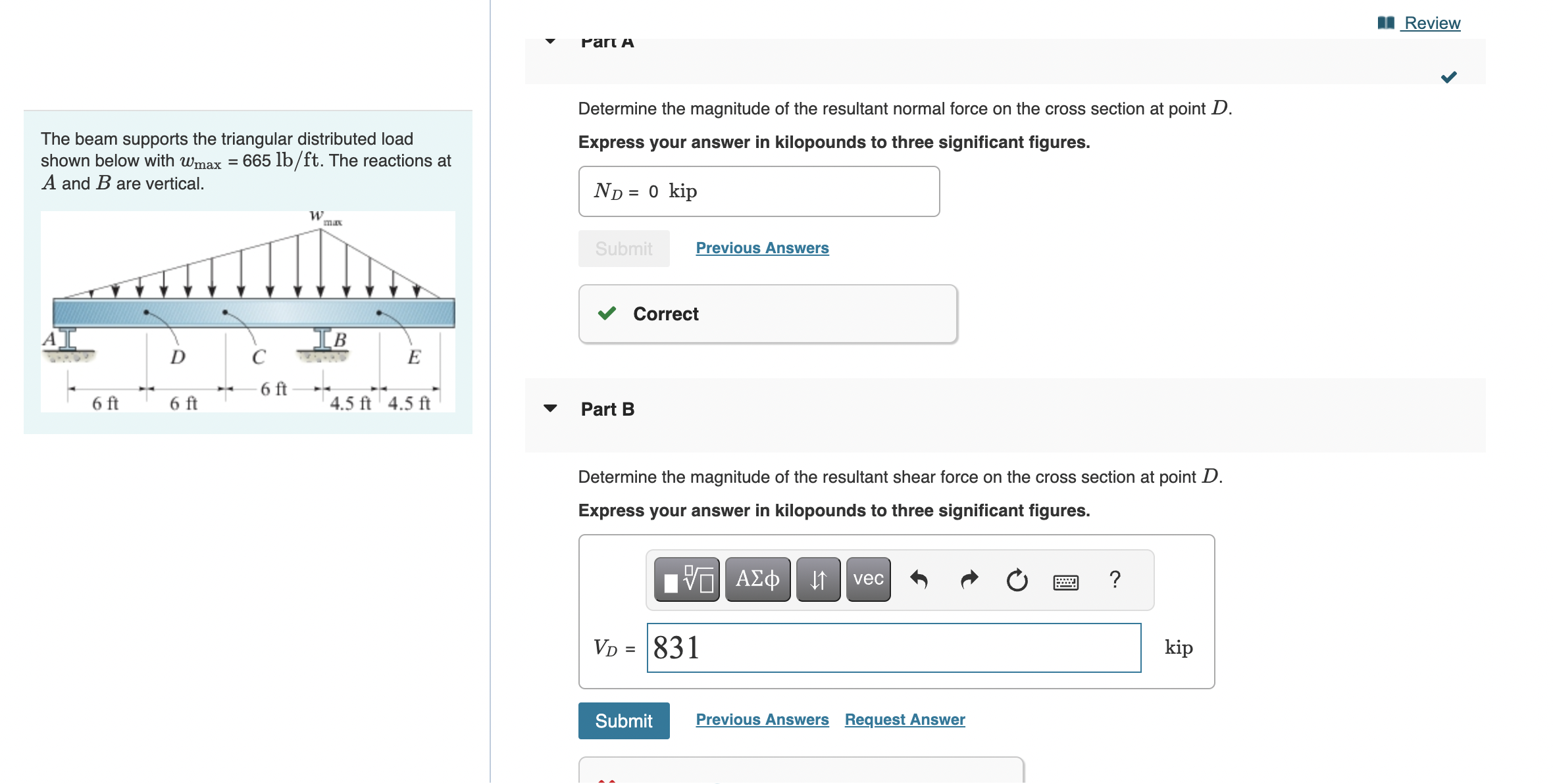 Solved The beam supports the triangular distributed load | Chegg.com
