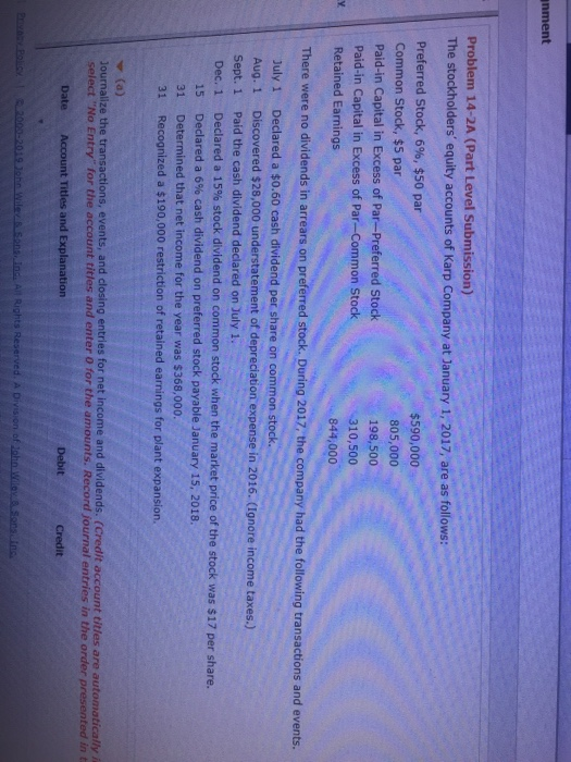 Solved Problem 14-2A (Part Level Submission) The | Chegg.com