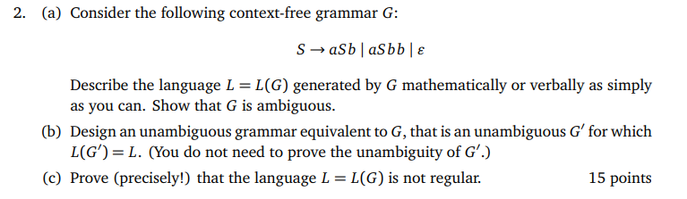 Solved 2. (a) Consider the following context-free grammar G | Chegg.com