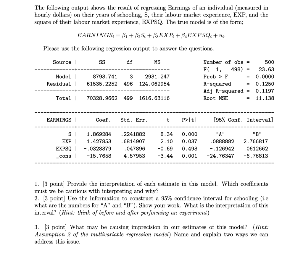 Solved The following output shows the result of regressing | Chegg.com