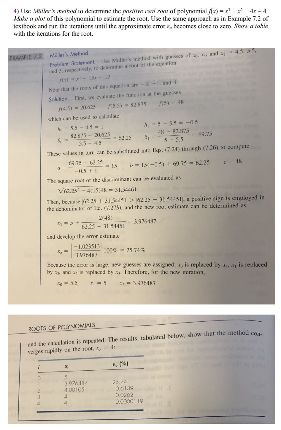 Solved 4) Use Müller's method to determine the positive real | Chegg.com