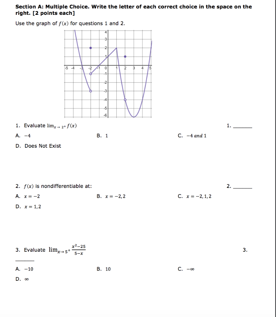 Solved Section A: Multiple Choice. Write the letter of each | Chegg.com