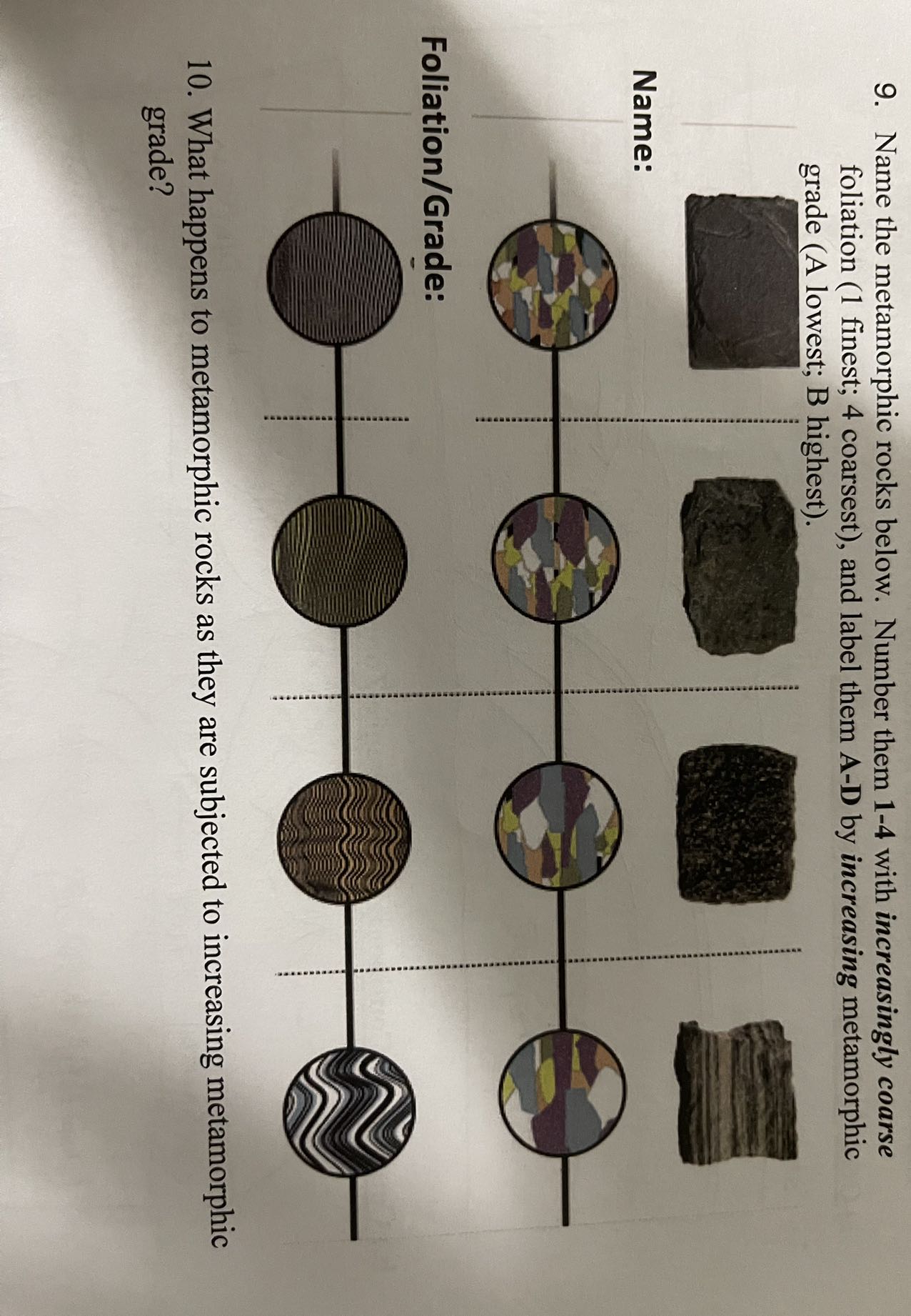 Solved 9. Name the metamorphic rocks below. Number them 1-4 | Chegg.com