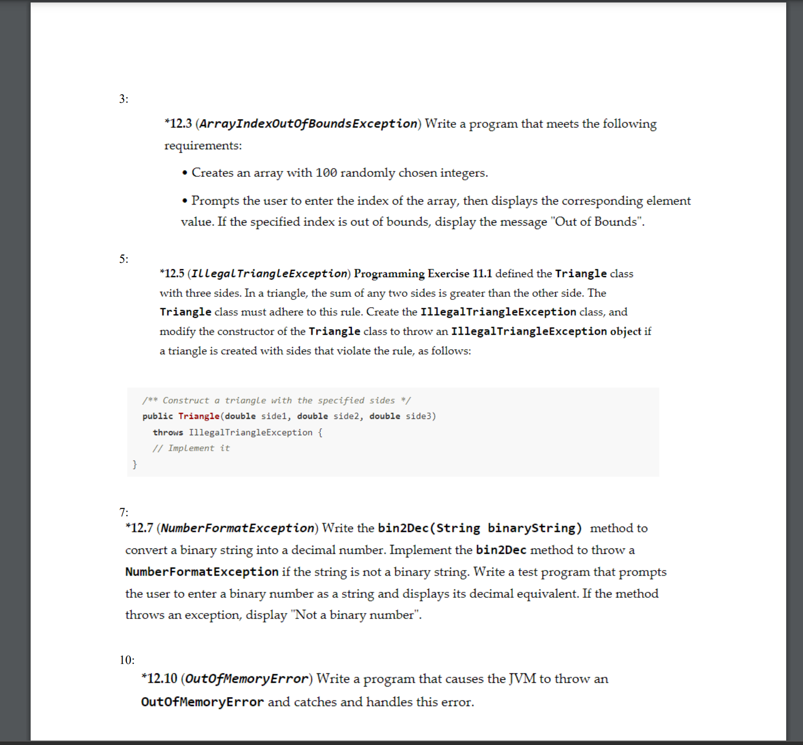 Solved *12.3 (ArrayIndexOutOfBoundsException) Write a | Chegg.com