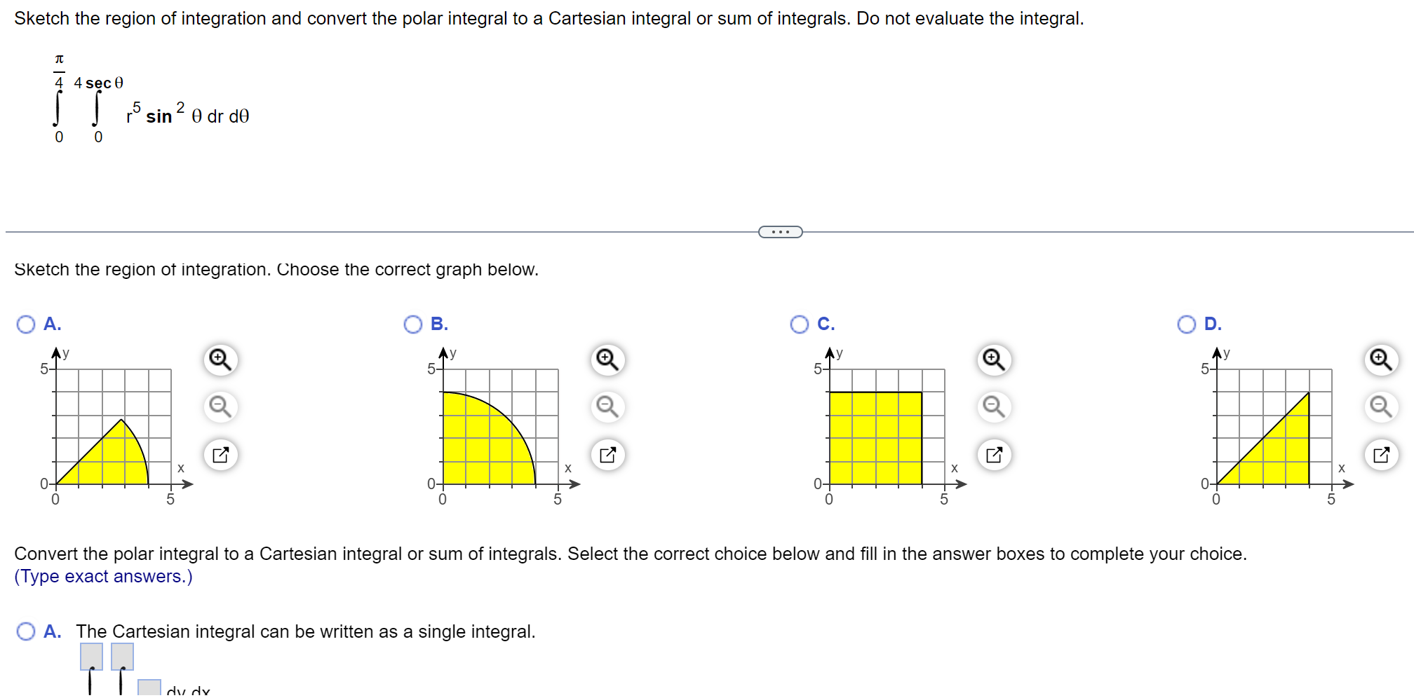 Solved Sketch the region of integration and convert the | Chegg.com