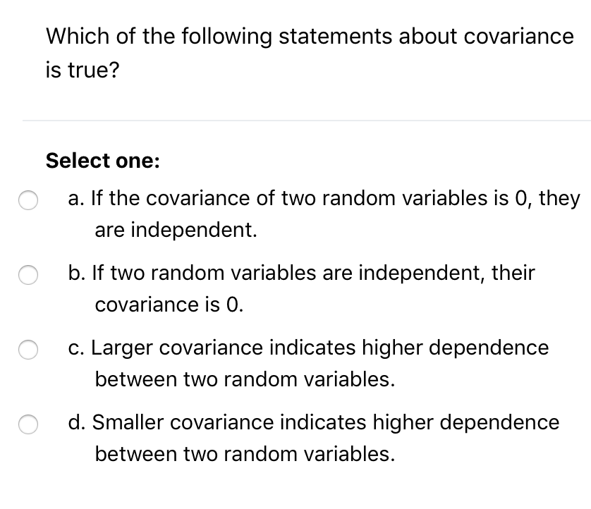 Solved Which of the following statements about covariance is | Chegg.com Solved Which of the following statements about covariance is | Chegg.com