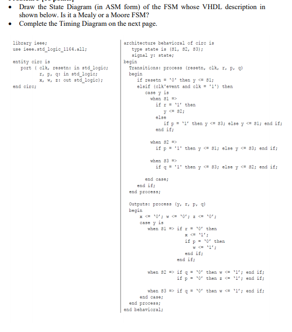 Solved • Draw the State Diagram (in ASM form) of the FSM | Chegg.com