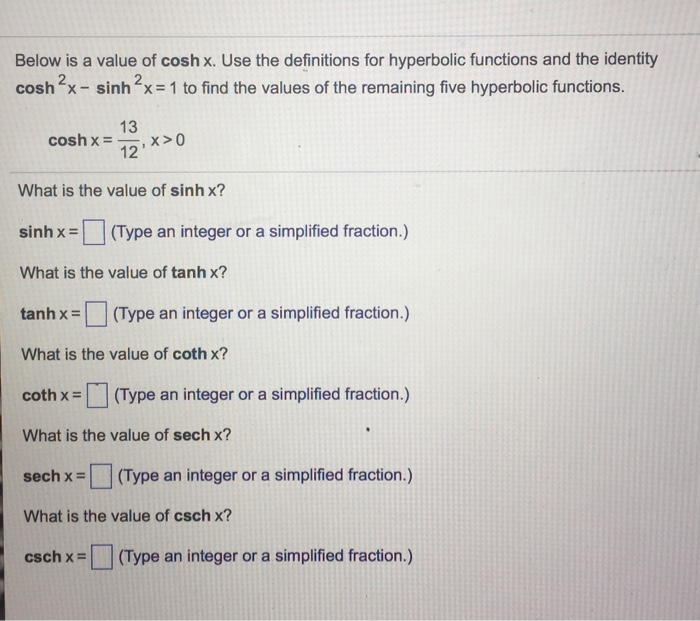 Solved Below is a value of coshx. Use the definitions for | Chegg.com