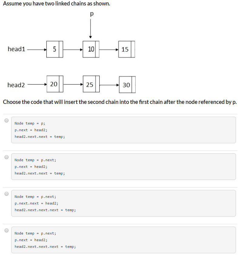 Solved Assume you have two linked chains as shown. head1 | Chegg.com