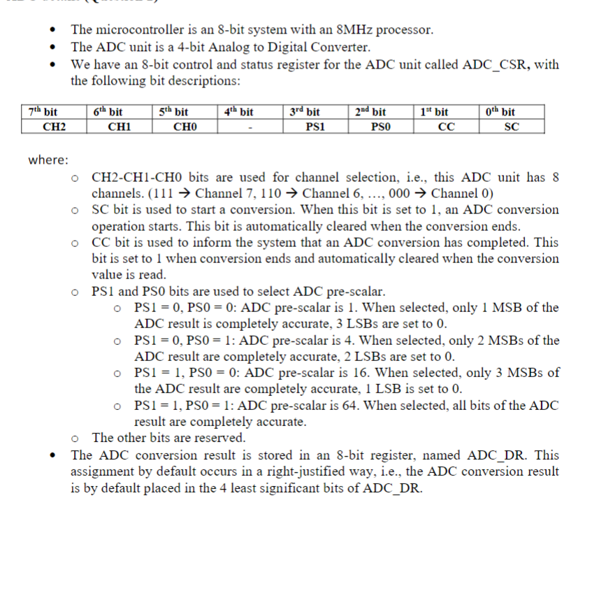 Solved 7th bit CH2 where: The microcontroller is an 8-bit | Chegg.com