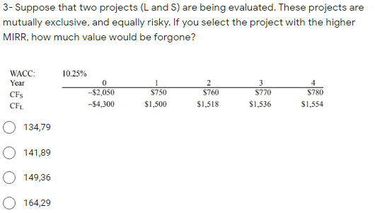 Solved 3- Suppose that two projects (L and S) are being | Chegg.com