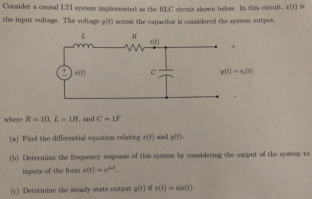 Solved Consider a causal LTI system implemented as the RLC | Chegg.com