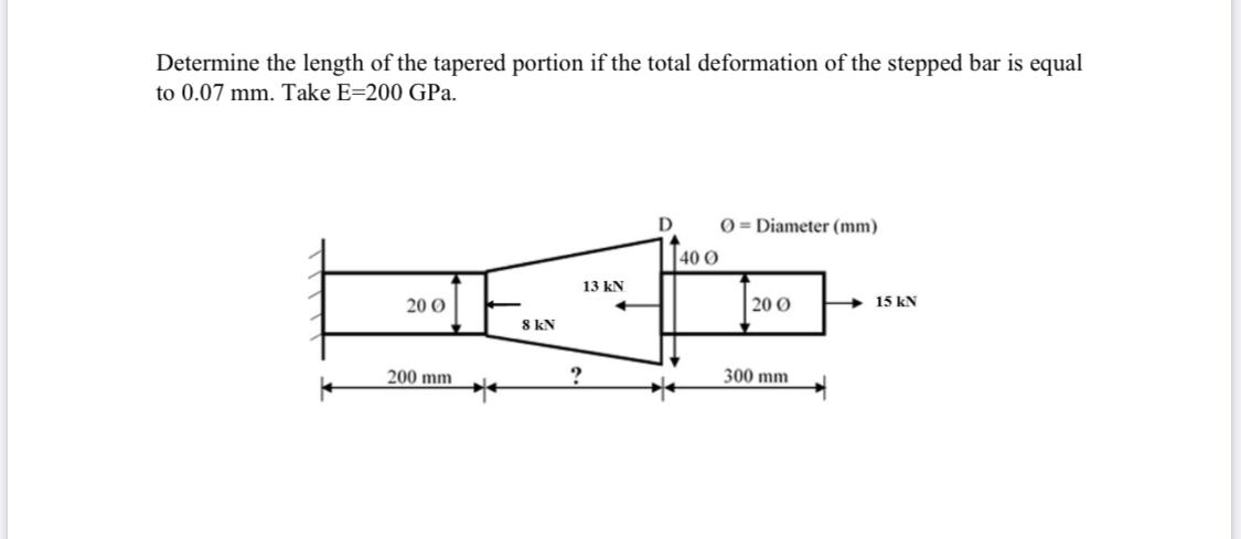 Solved Determine the length of the tapered portion if the | Chegg.com