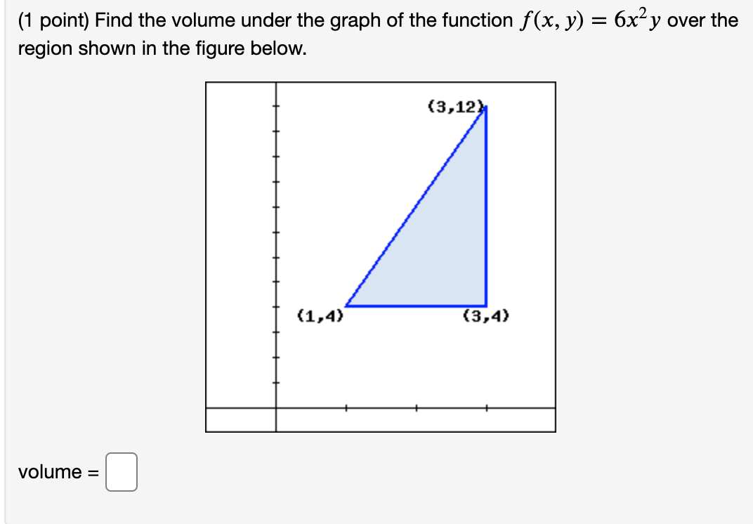 Solved (1 point) Find the volume under the graph of the | Chegg.com
